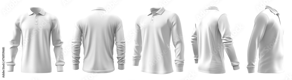 Set of white front, back and side view collar polo tee shirt on ...