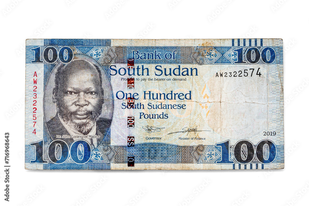 100 South Sudanese Pounds Note - National Currency of South Sudan Featuring Dr. John Garang de ...