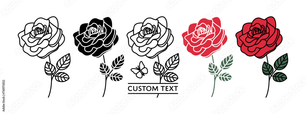 Rose Split Name Frame June Birth Month Flower Outline Silhouette Stock ...