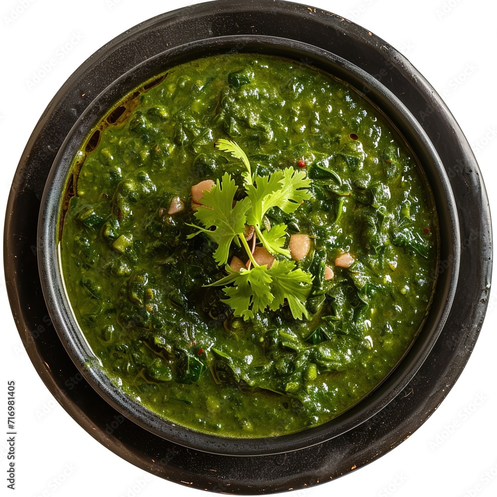 Top View Professional photo of Sarson Da Saag dish on a black round ...