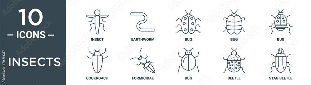insects outline icon set includes thin line insect, earthworm, bug, bug ...