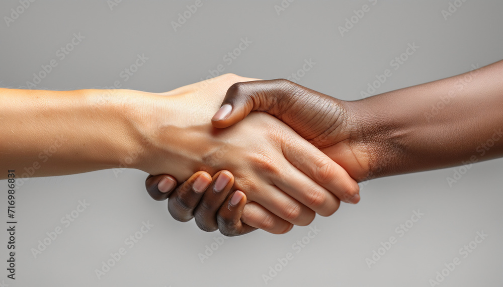 Racial discrimination. Handshake between a black and white human. Unity ...