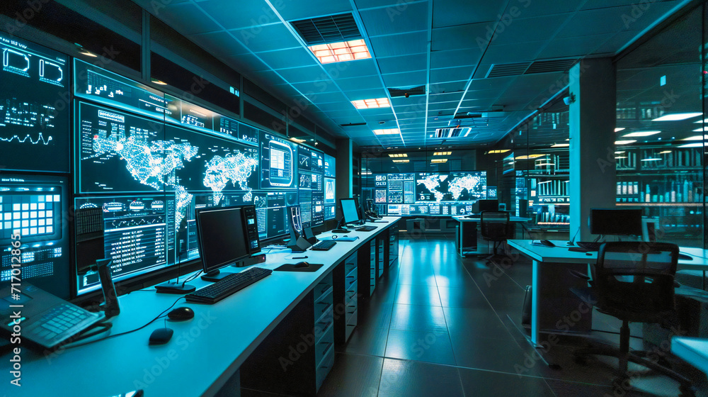 Technological Command Center: Monitoring Screens in a Modern Industrial ...