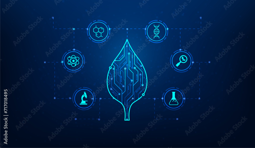biology science and technology interface with icon on blue background ...