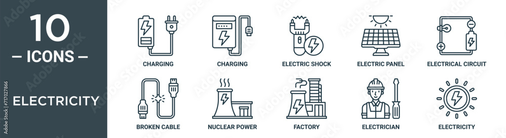 electricity outline icon set includes thin line charging, charging ...