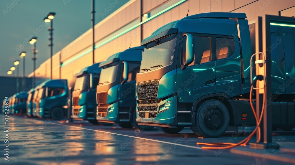 Company electric cars fleet charging on fast charger station at ...