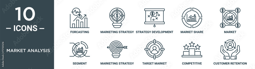market analysis outline icon set includes thin line forcasting ...