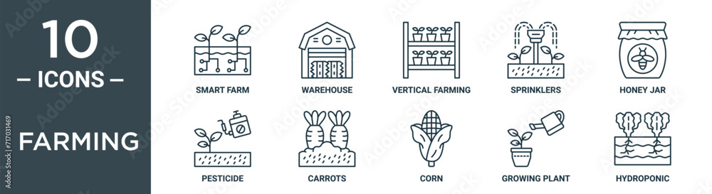 farming outline icon set includes thin line smart farm, warehouse ...