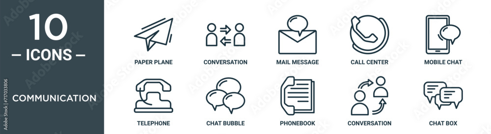 communication outline icon set includes thin line paper plane ...