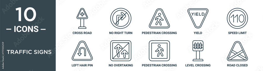 Stockvector traffic signs outline icon set includes thin line cross ...