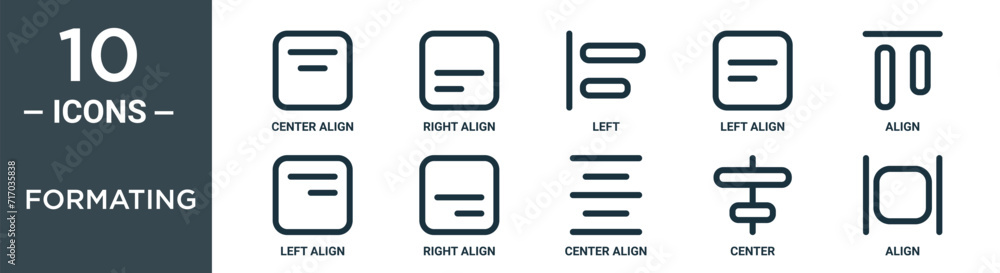 Vecteur Stock formating outline icon set includes thin line center ...