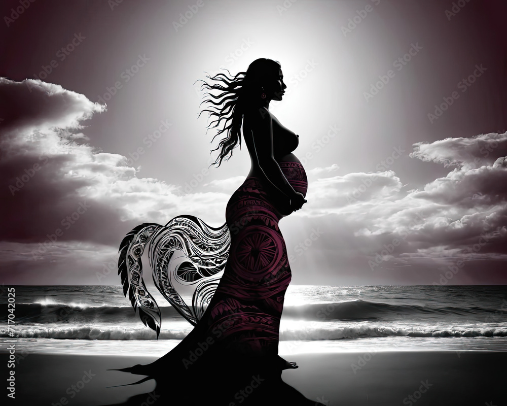 Artistic Conceptual Portrait of a Pregnant Native American Woman in ...