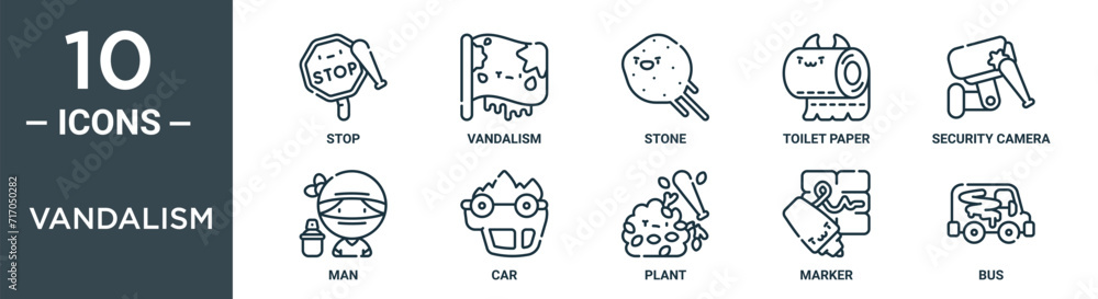 vandalism outline icon set includes thin line stop, vandalism, stone ...