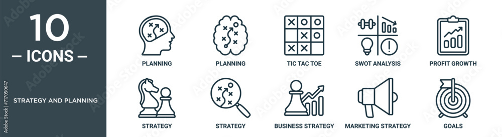 strategy and planning outline icon set includes thin line planning ...