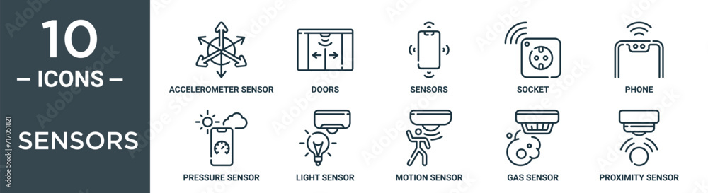sensors outline icon set includes thin line accelerometer sensor, doors ...