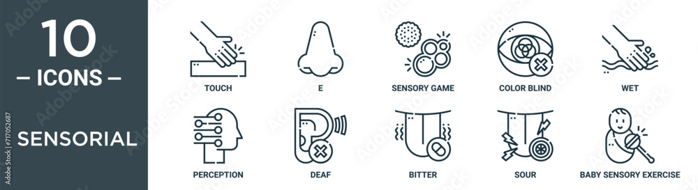 sensorial outline icon set includes thin line touch, e, sensory game ...