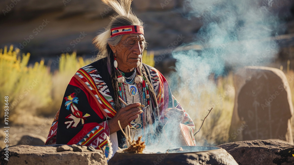 A Native American ceremony featuring a tribal leader offering prayers ...