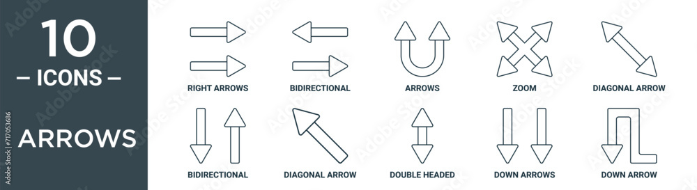 arrows outline icon set includes thin line right arrows, bidirectional ...