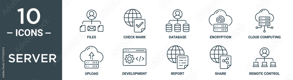 server outline icon set includes thin line files, check mark, database ...