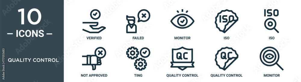 Vetor de quality control outline icon set includes thin line verified ...
