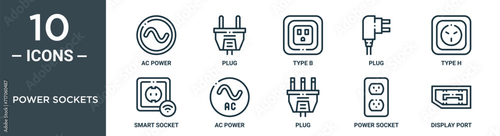 Vetor de power sockets outline icon set includes thin line ac power ...