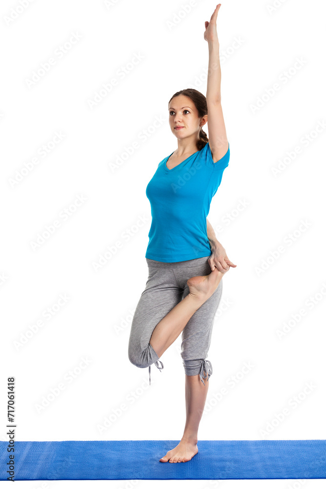 Yoga - young beautiful woman yoga instructor preparing for Half Bound ...