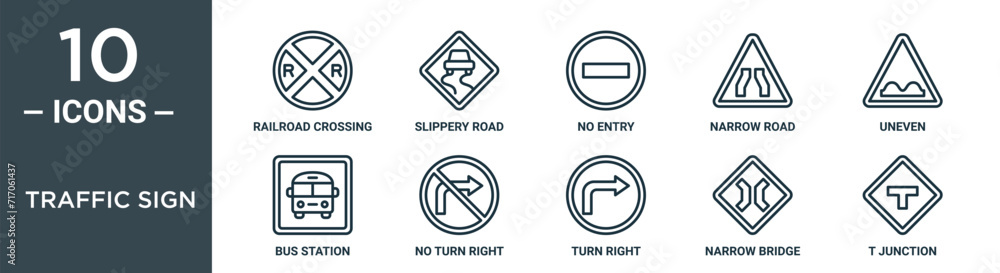 traffic sign outline icon set includes thin line railroad crossing ...