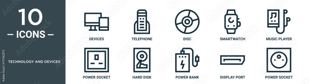 technology and devices outline icon set includes thin line devices ...