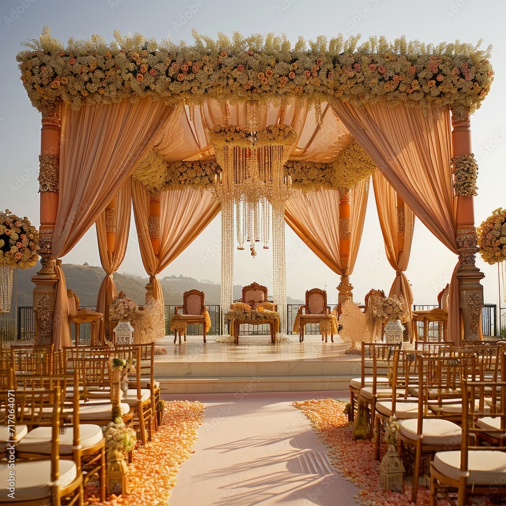 Wedding mandap and seating arrangement and very beautiful decoration ...