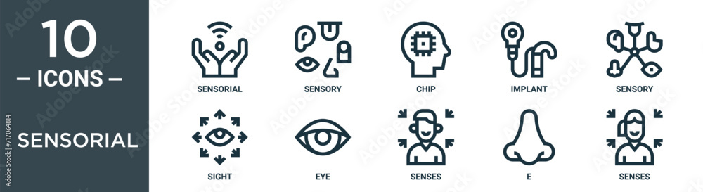 sensorial outline icon set includes thin line sensorial, sensory, chip ...