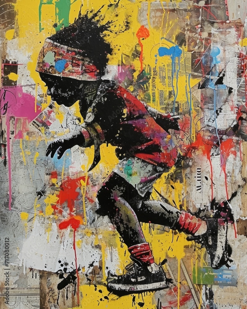 Running african americam child. Street art. A provocative image ...