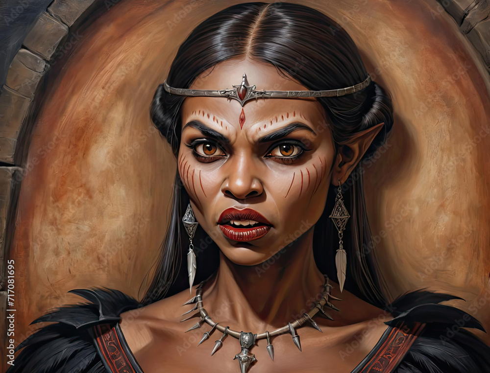 Artistic Portrait of Dark Brown-Skin Indigenous Australian Female ...