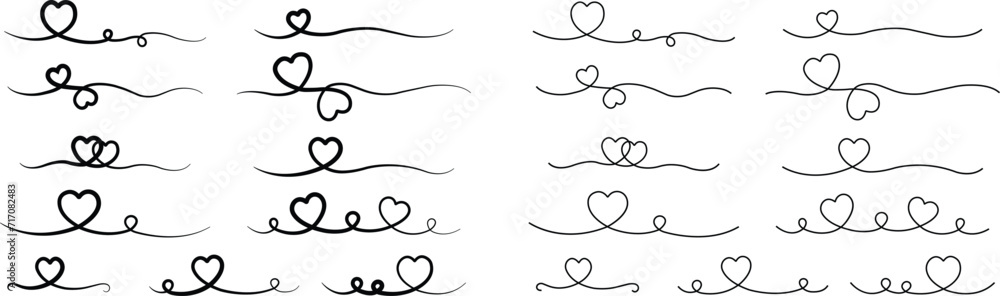 Heart lines bundle hand drawn doodle love linear black color icon set ...