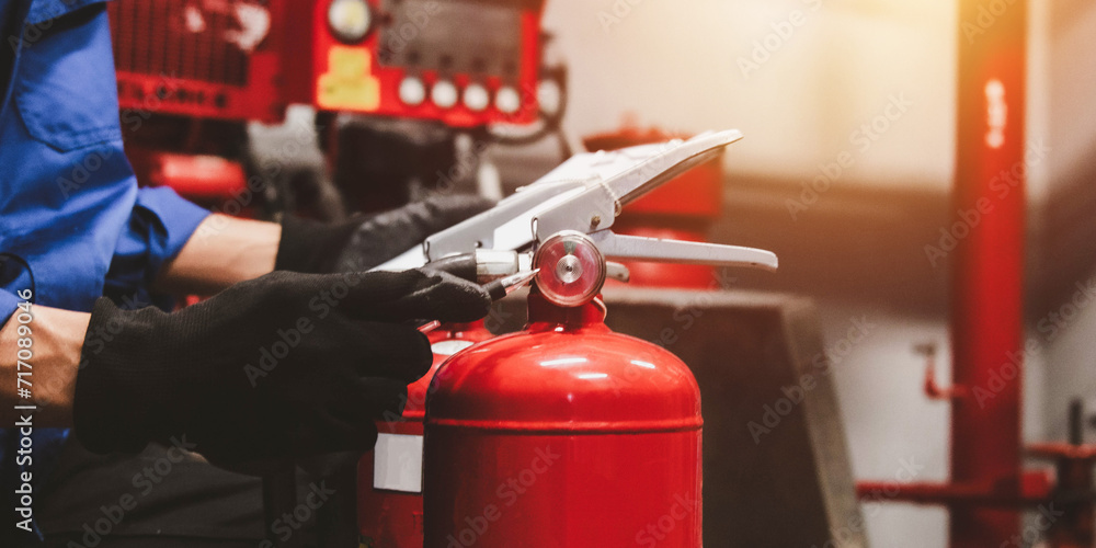 Engineer check fire suppression system,check fire extinguisher tank in ...