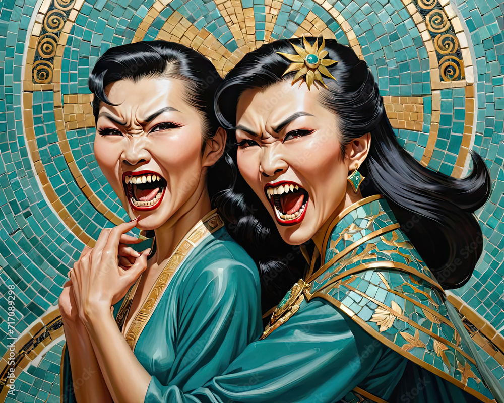 Artistic Portrait of a Tan-Skin East Asian Female Vampire with Long ...