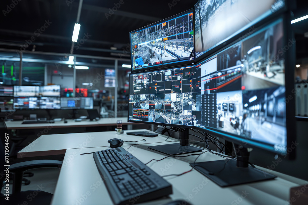 Industry 4.0 Modern Factory: Security Control Room with Multipoke ...