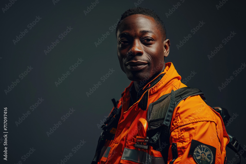Portrait of a Black African American EMS Paramedic Proudly Standing in ...