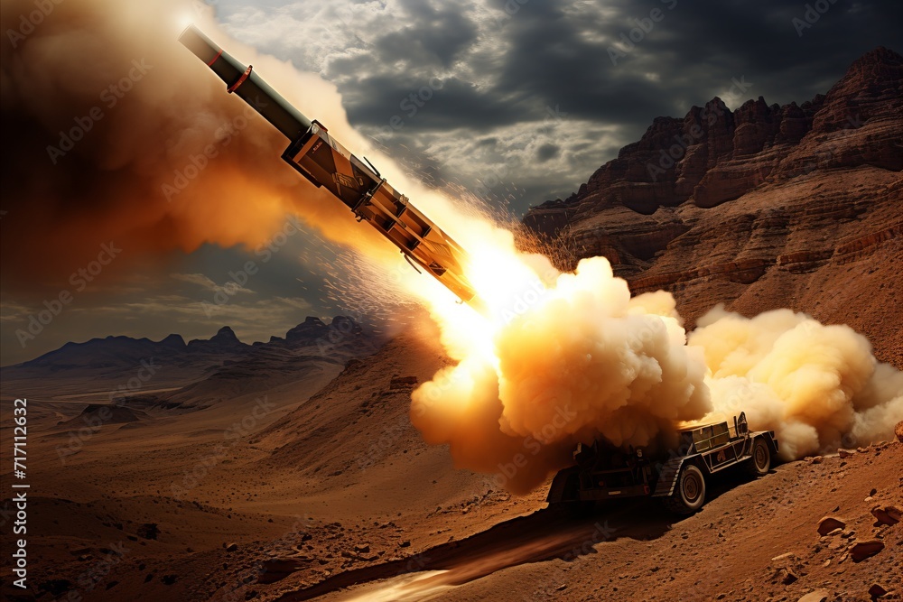 Panoramic view. generic military battalion defense system launching ...