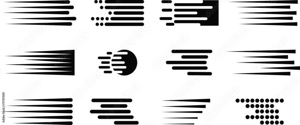 Comic speed motion lines icon set black linear vector collection ...