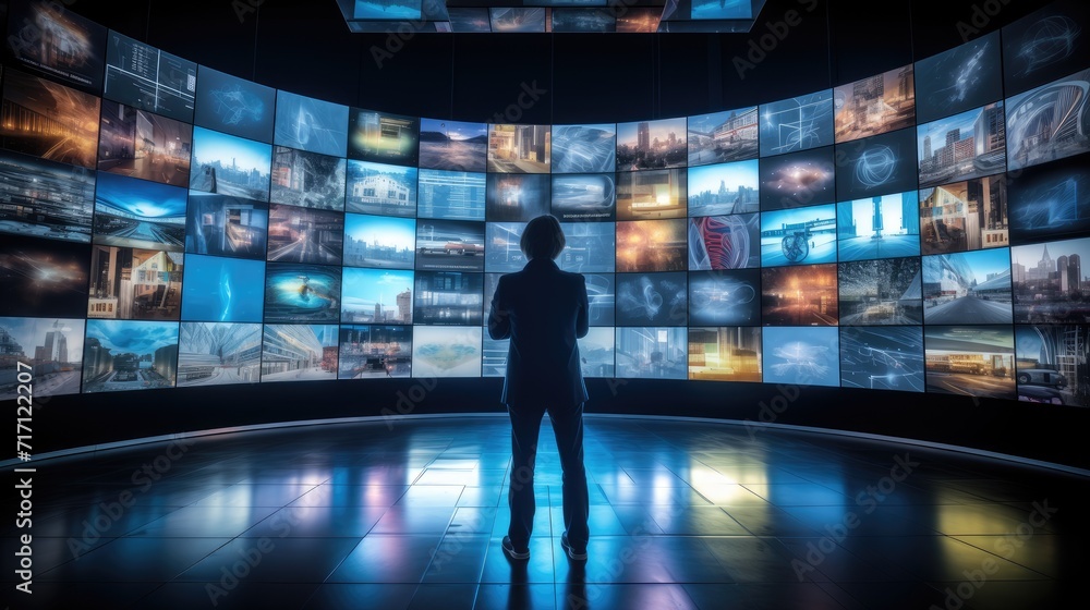 a multimedia video wall in a television broadcast setting, showcasing ...