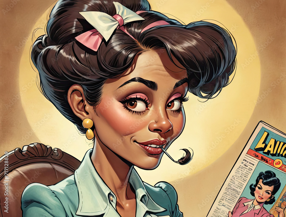 Vintage Caricature: Terrible Boss - Dark-skinned Hispanic/Latino woman ...