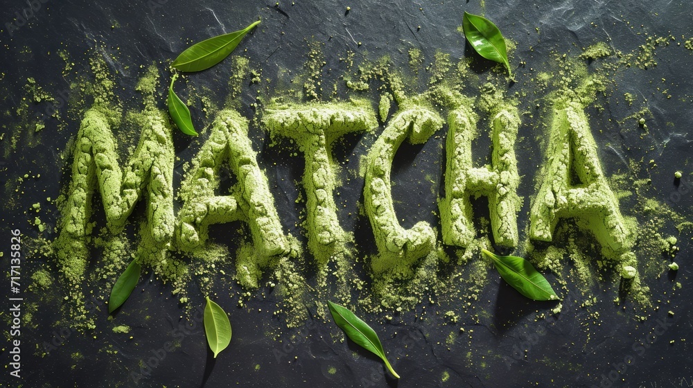 Generative AI, Matcha tea powder with word Matcha, traditional Japanese ...