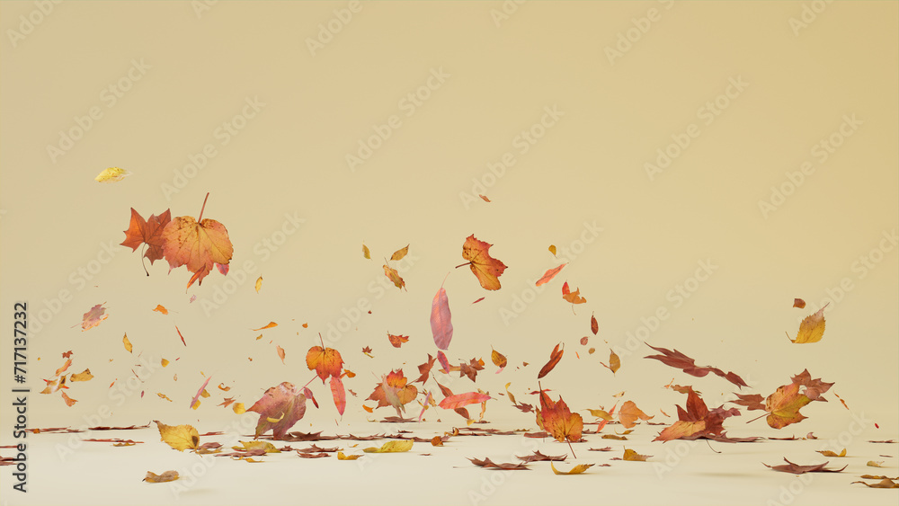 Seasonal Background with Autumn Leaves blowing in the wind. Cream ...