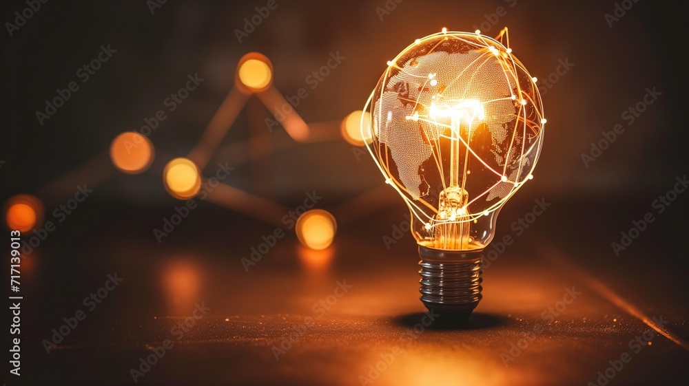 Glowing light bulb with world map design, symbolizing global ideas and ...