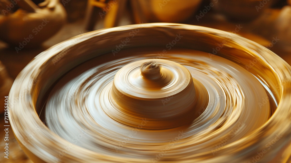 A potter's wheel in motion, creating elegant forms from clay, with the ...