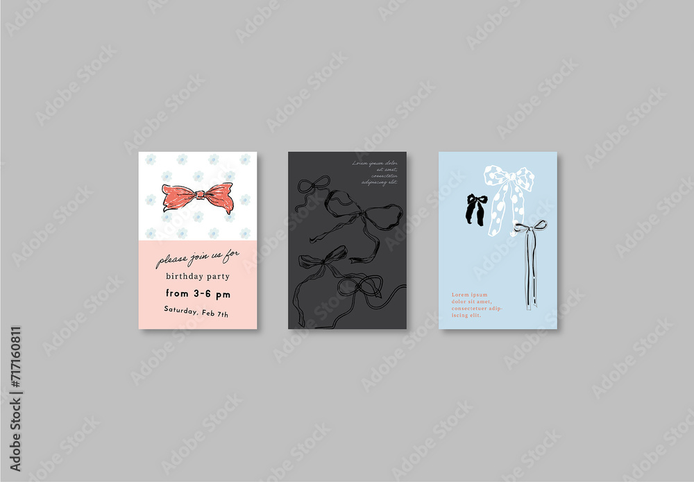 Hand Drawn Cards With Bows Layout Stock Template | Adobe Stock