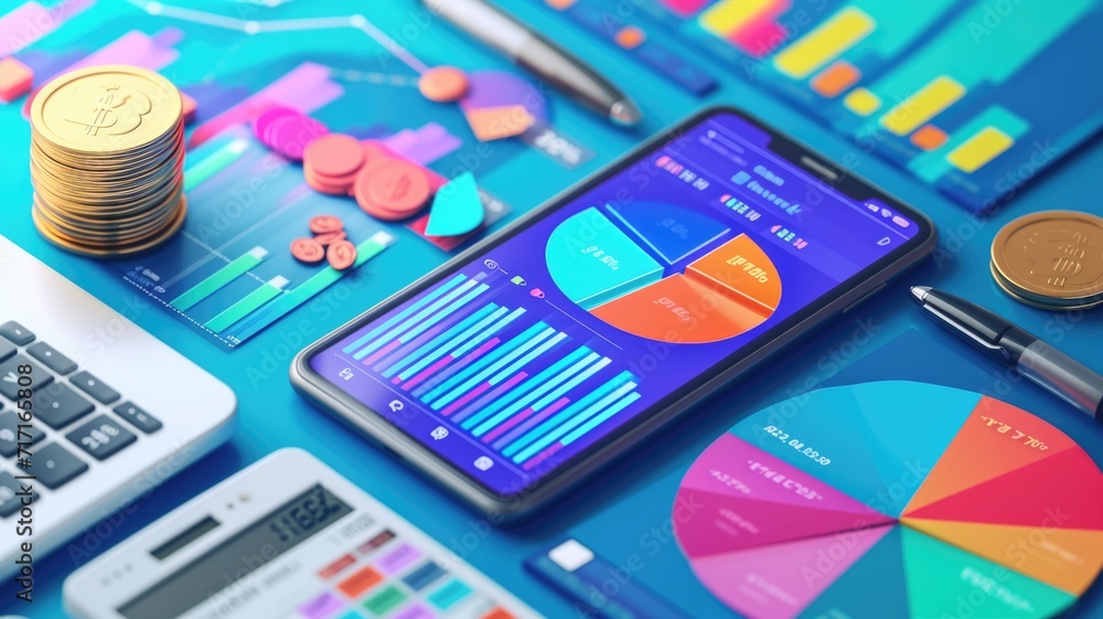 budgeting with a vibrant mix of app interfaces, financial charts, and ...