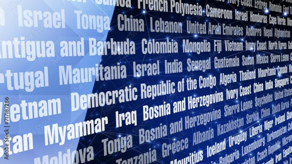 News background connected lines of country names around world for ...