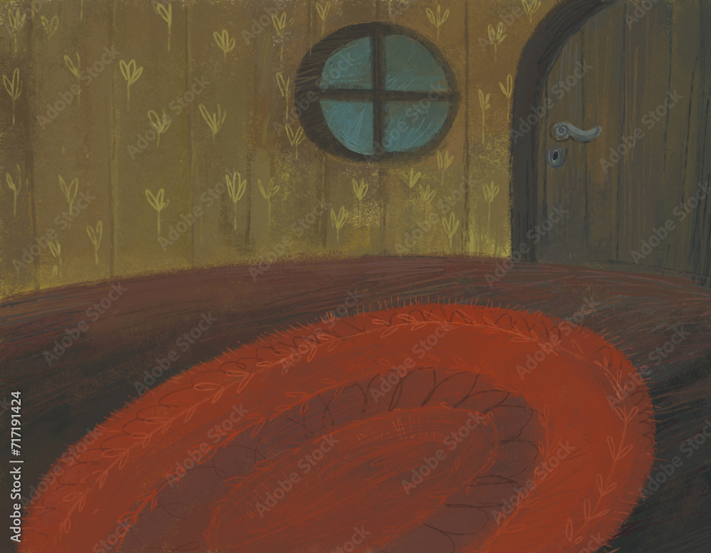 cartoon scene in the hidden room of some cosy house like house with ...