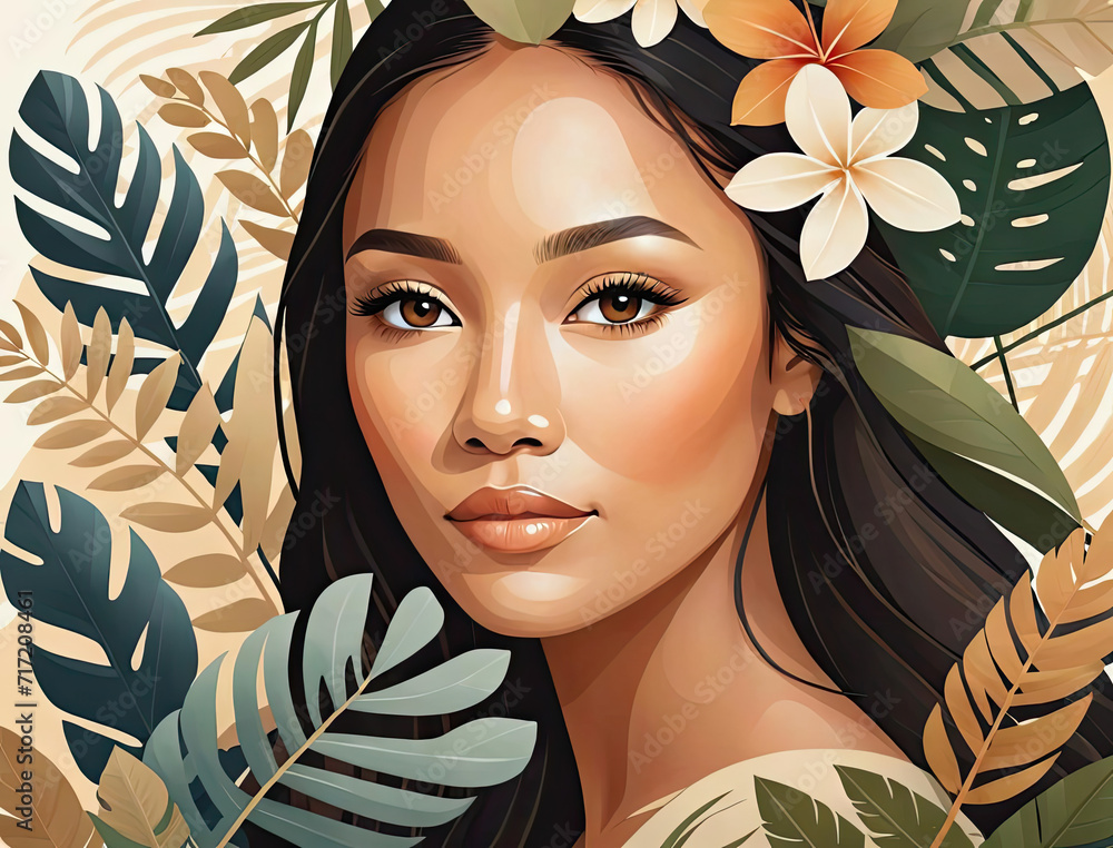 Captivating Natural Beauty - Modern flat close-up portrait illustration ...